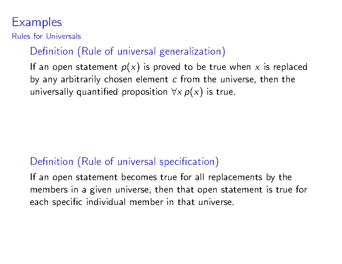 Slides 1 - ... - Examples Rules for Universals Definition (Rule of ...