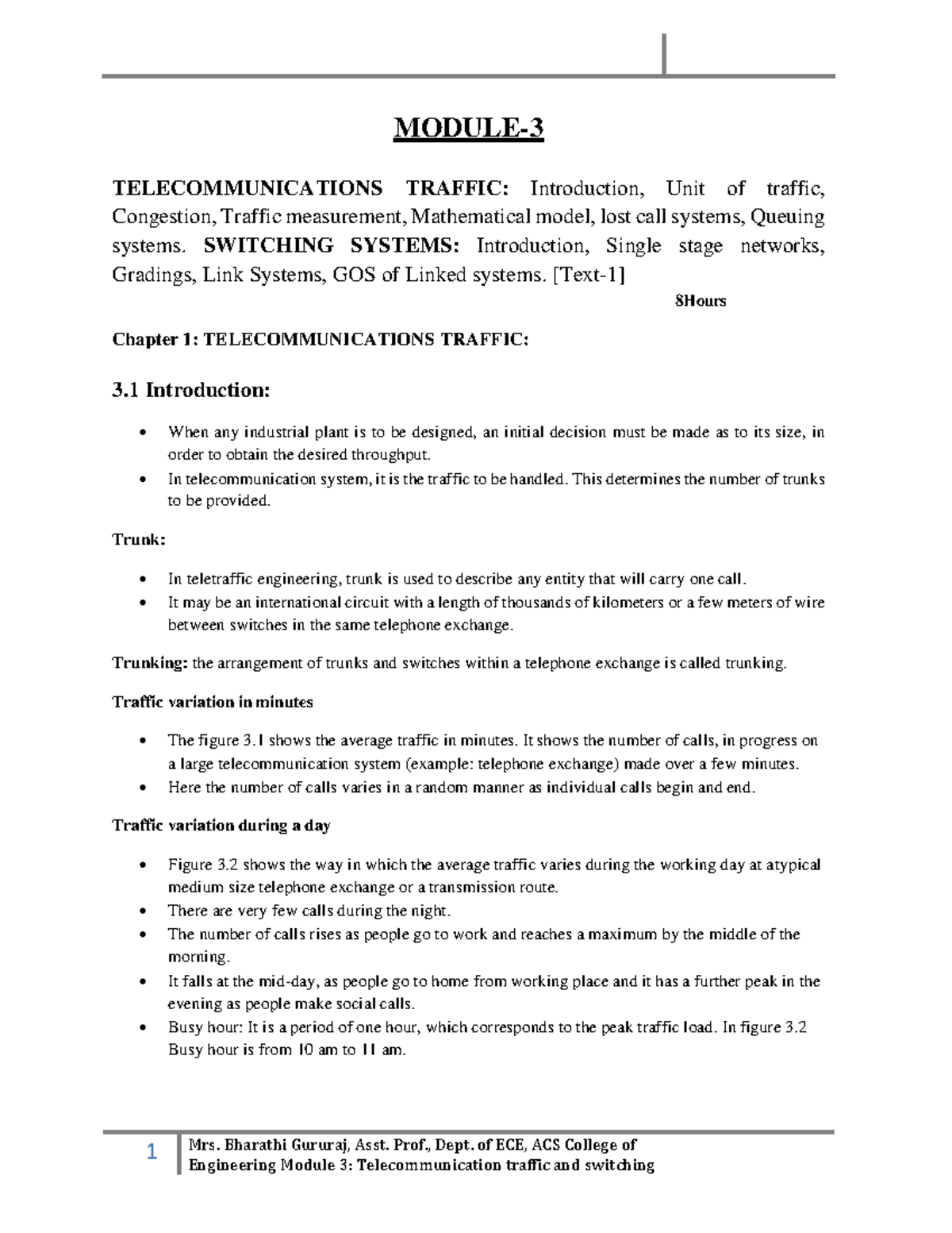 Module 3 Digital- Switching- System - Mrs. Bharathi Gururaj, Asst. Prof., Dept. of ECE, ACS ...