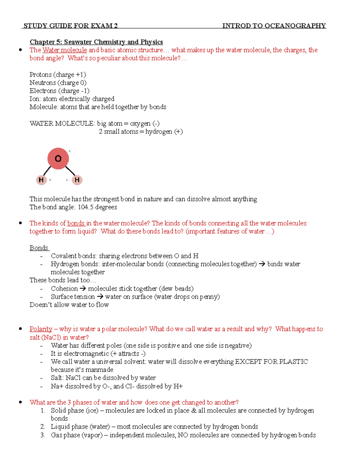 Study Guide EXAM 2 oceans - STUDY GUIDE FOR EXAM 2 INTROD TO ...