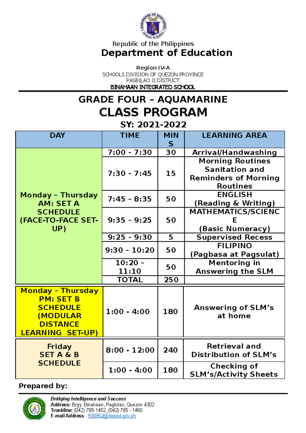 Class Program Grade FOUR Aquamarine - Republic of the Philippines ...