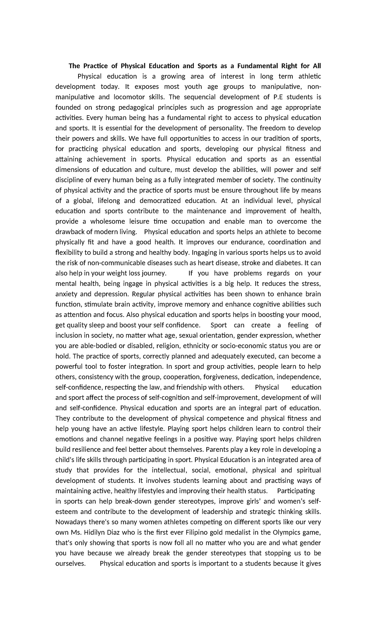 Pathfit Essay - Physical education - The Practice of Physical Education ...
