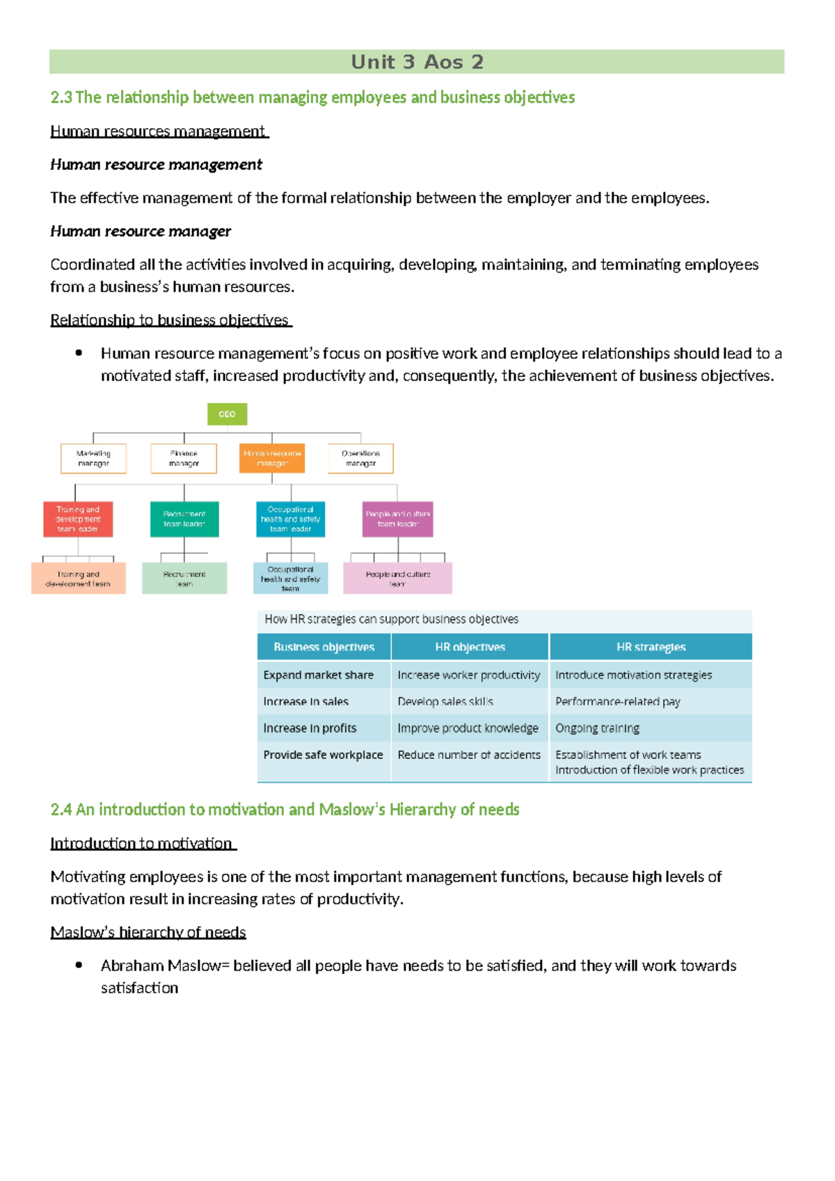 Business management Unit 3 Aos2 study notes - Unit 3 Aos 2 2 The ...
