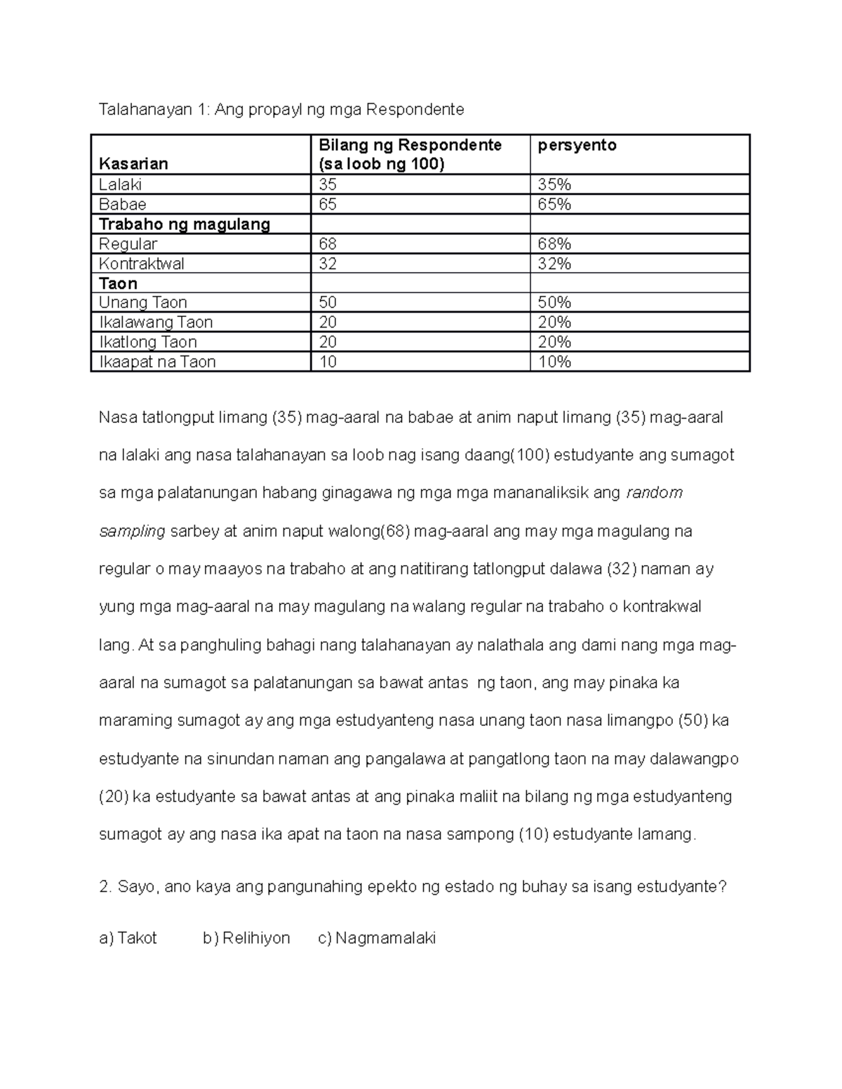 Talahanayan-1 - By Ryan Raran - Talahanayan 1: Ang propayl ng mga ...