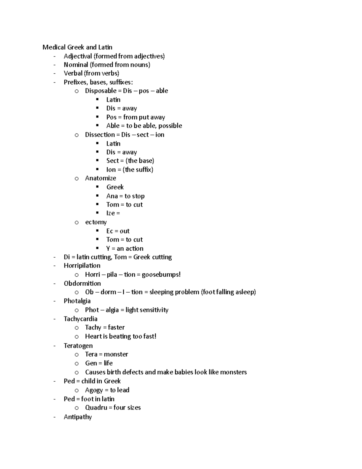 Medical Greek and Latin - Medical Terminology Chapter 1-3 - Medical ...