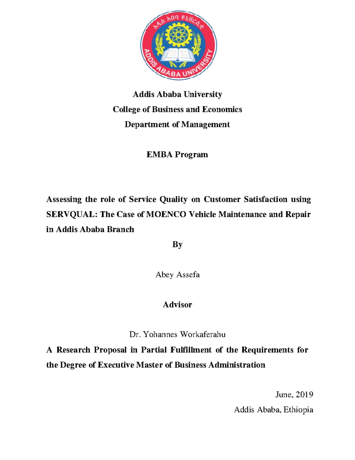 Abey Assefa - Automotive engineering - Addis Ababa University College of Business and Economics ...