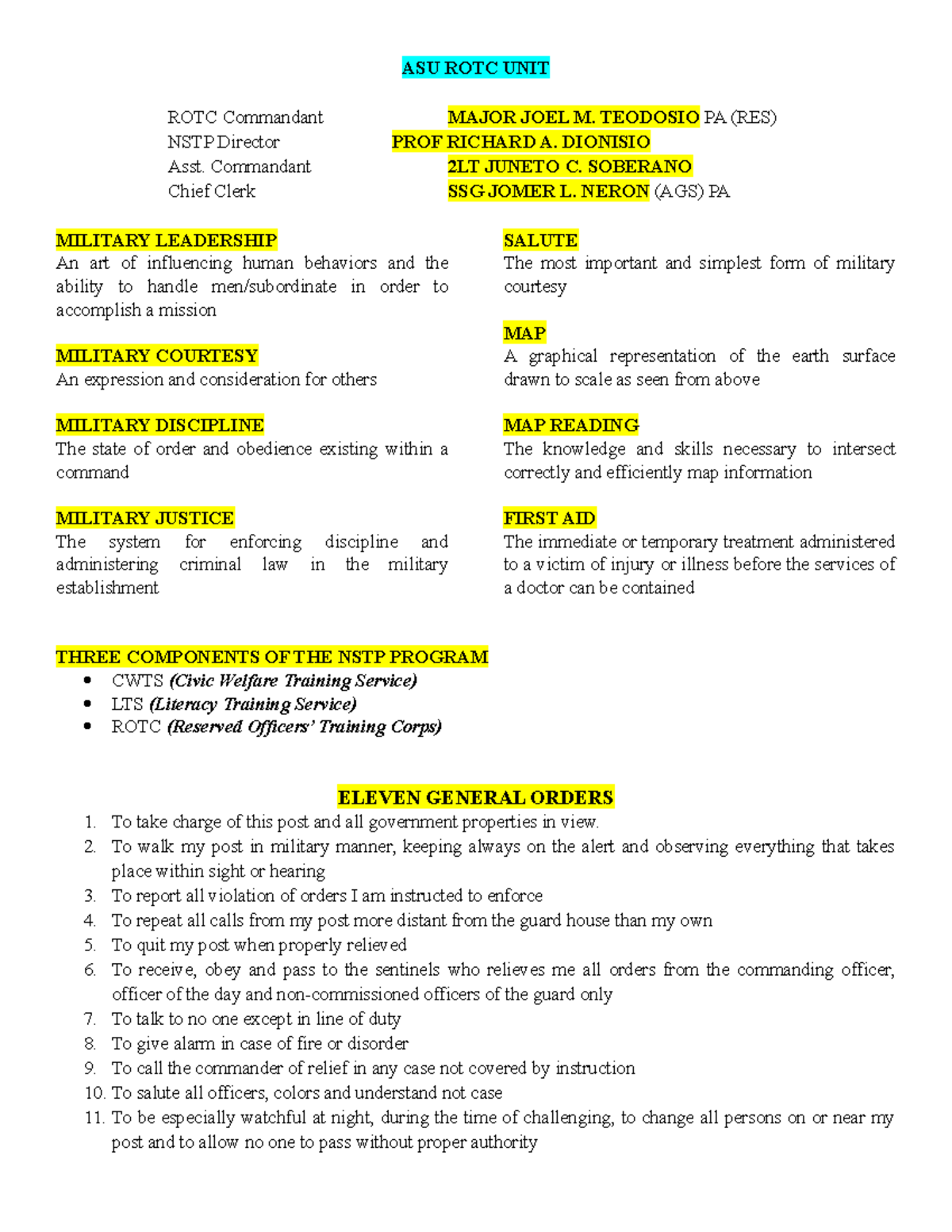 rletreoutoreituerot - ASU ROTC UNIT ROTC Commandant MAJOR JOEL M ...