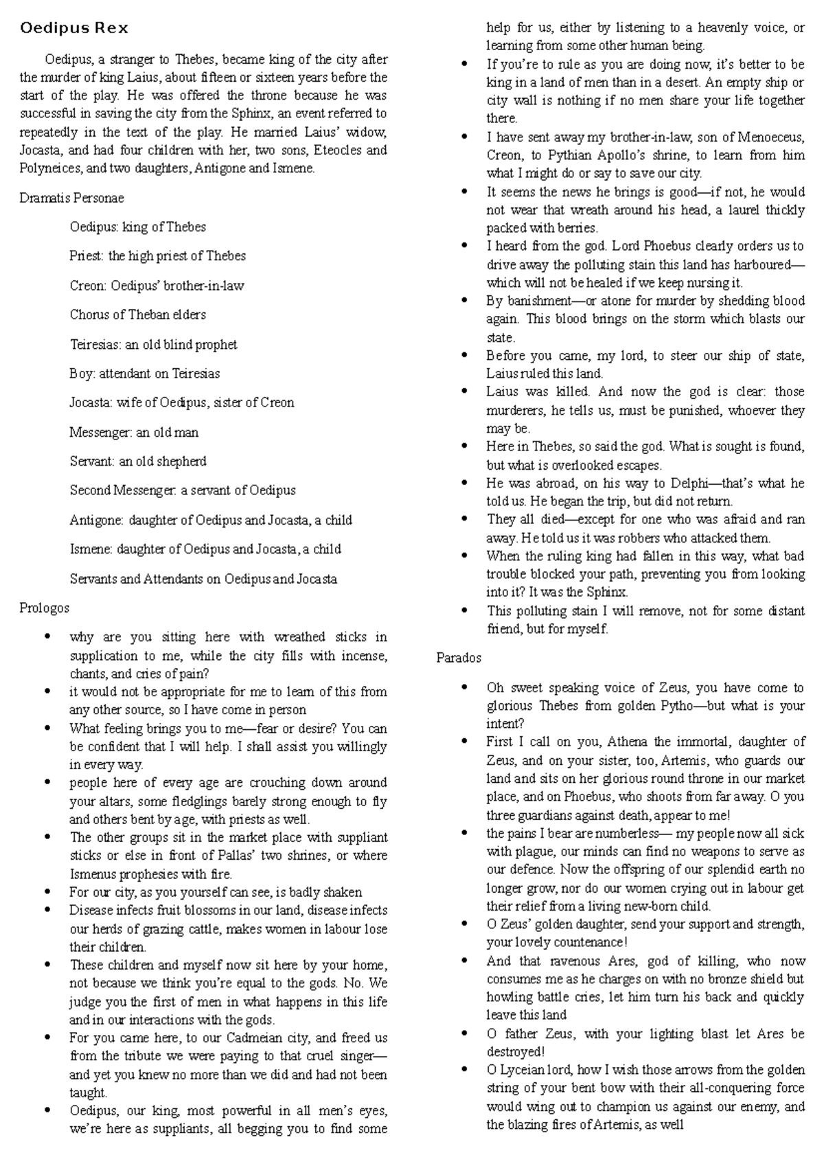 GED117 Module 2 Notes - Oedipus Rex Oedipus, a stranger to Thebes ...