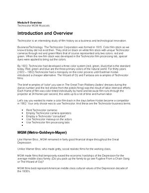 Module 7 - Lecture notes 7 - Module 7 Overview Classic Hollywood Cinema ...