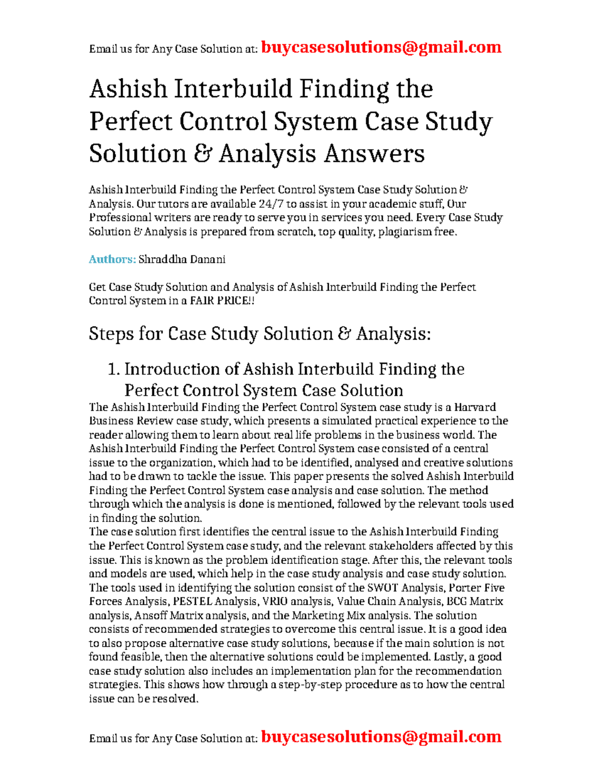 Case Solution Ashish Interbuild Finding the Perfect Control System ...