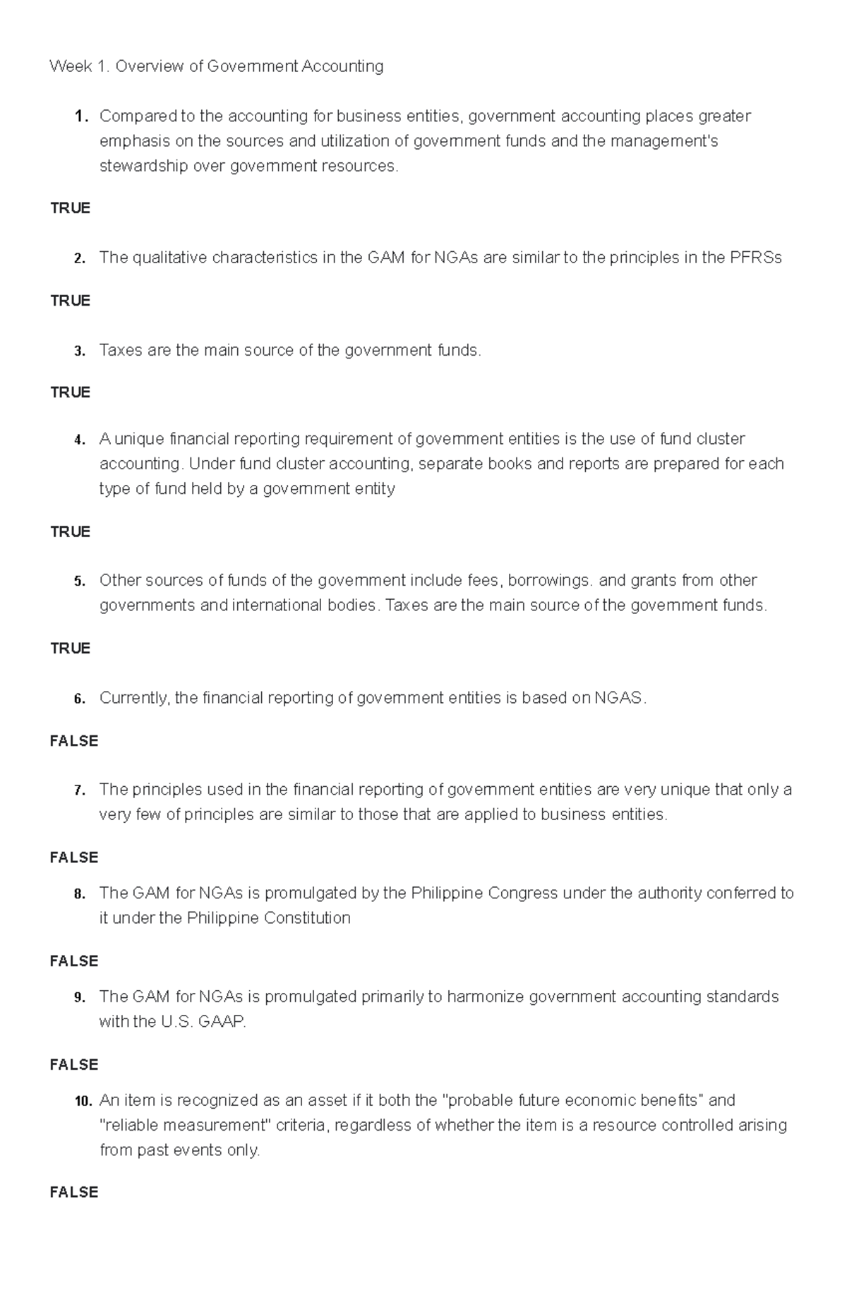 Govt-Accntg notes - Week 1. Overview of Government Accounting 1 ...