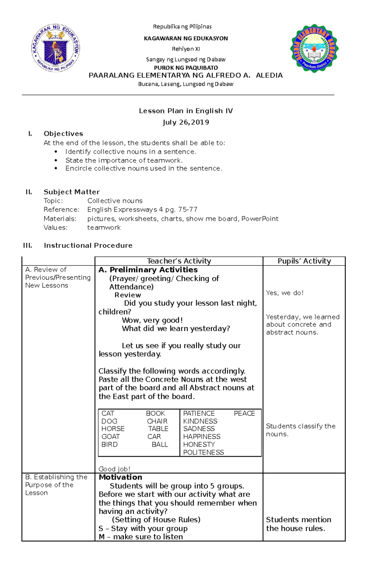 427043893 Collective NOUN Lesson PLAN 4 - Republika ng Pilipinas ...