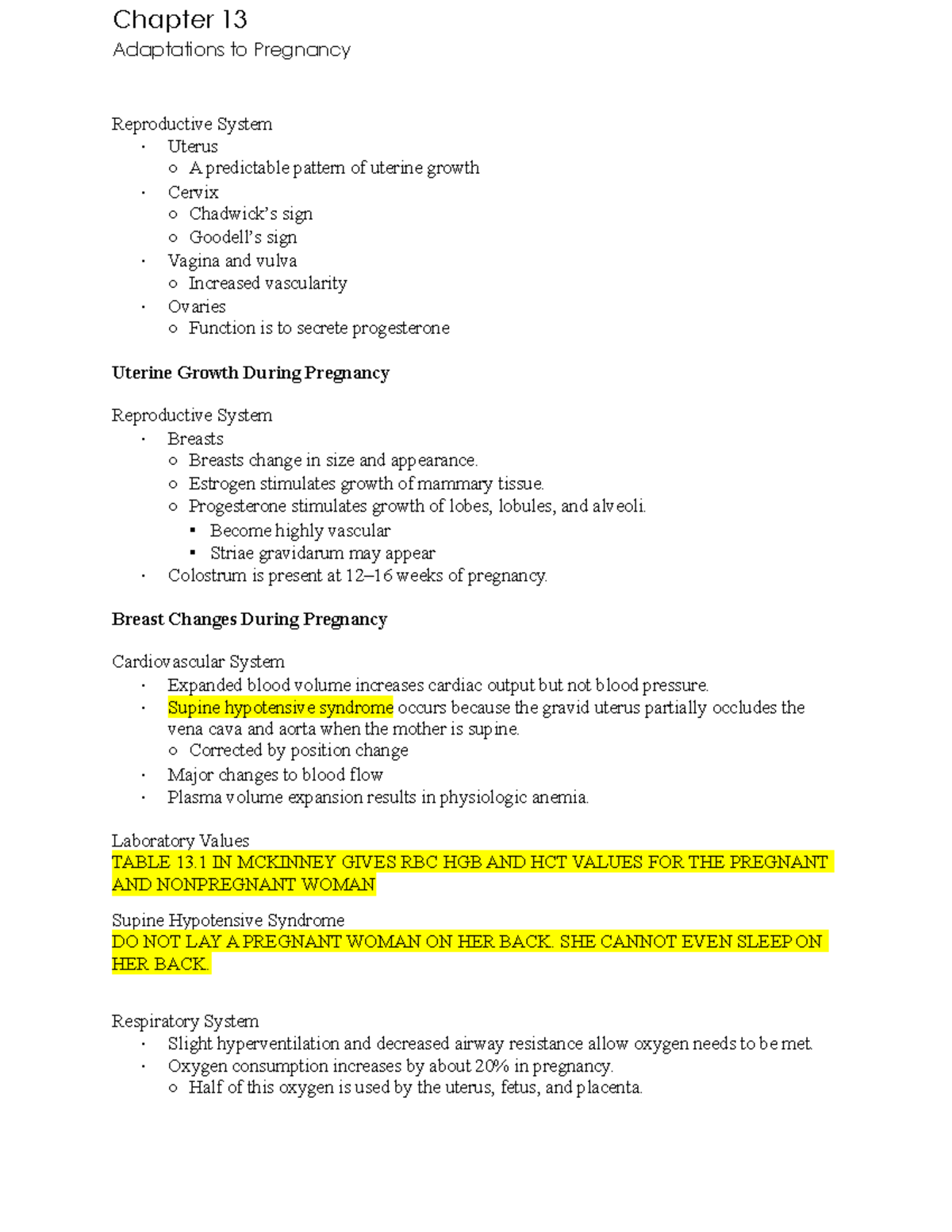 Ch 13 Prenatal Changes - MMT - Adaptations to Pregnancy Reproductive ...