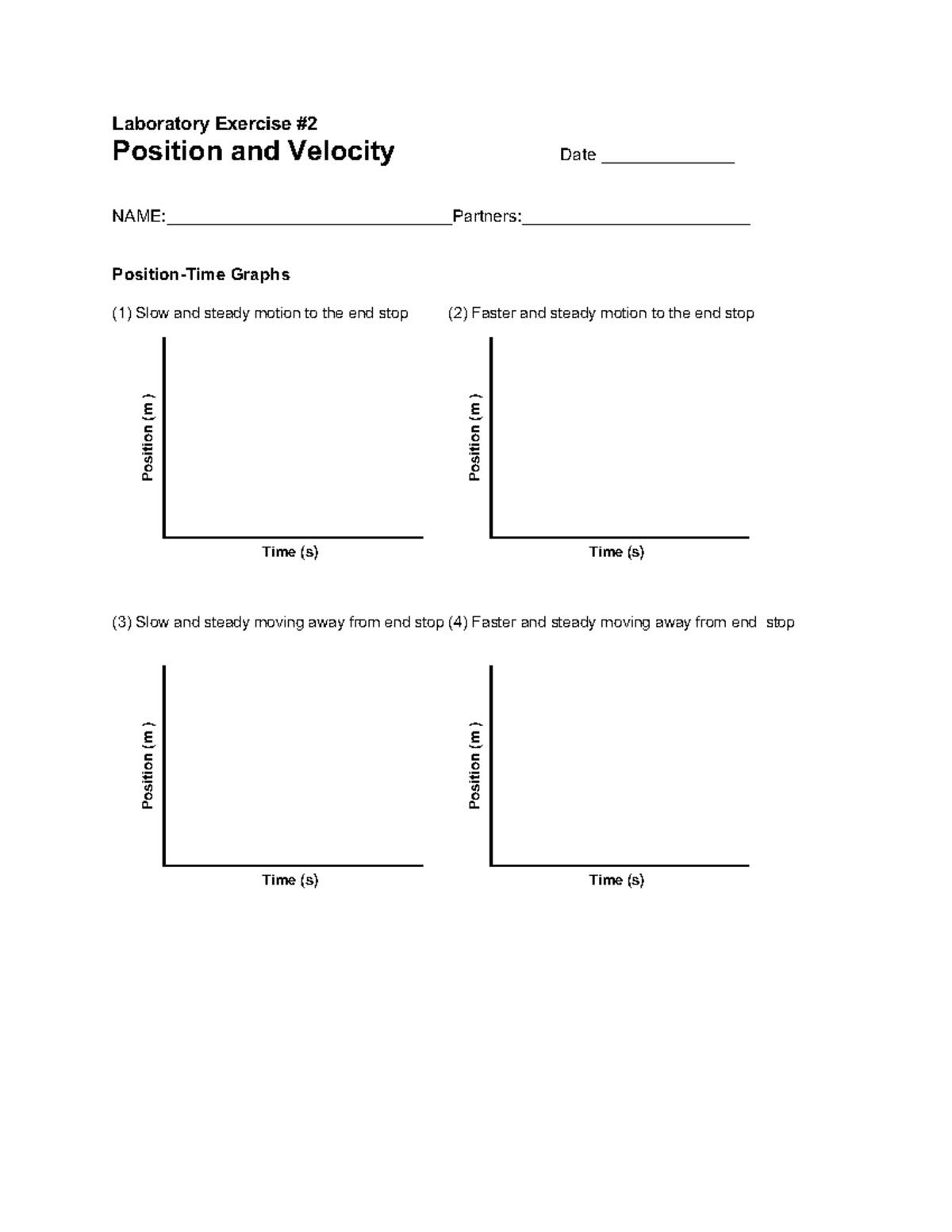 PHYS 111 Lab 2 - Data Sheet - Laboratory Exercise Position and Velocity ...
