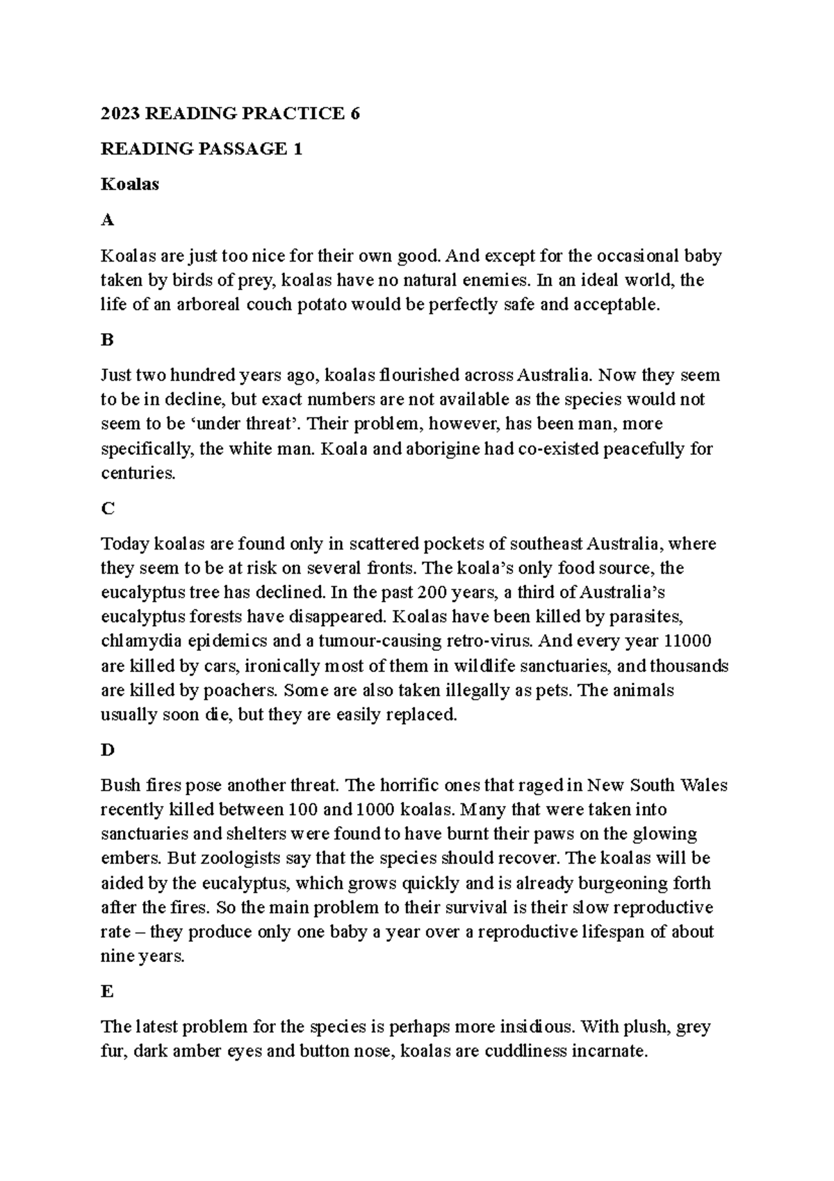 Koalas Ielts Reading Passage With Answers – GPTEI