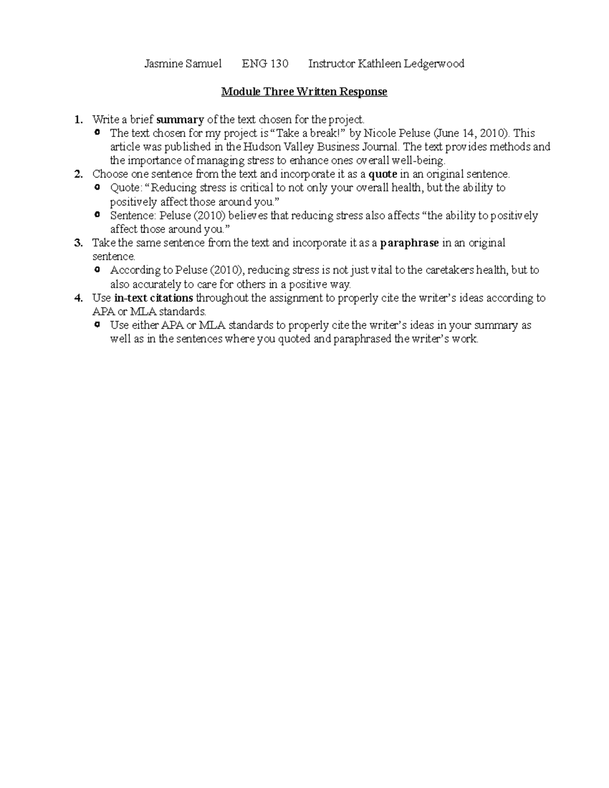 3-2 Written Response Summaries Quotes Paraphrases (75 Points) - Jasmine ...