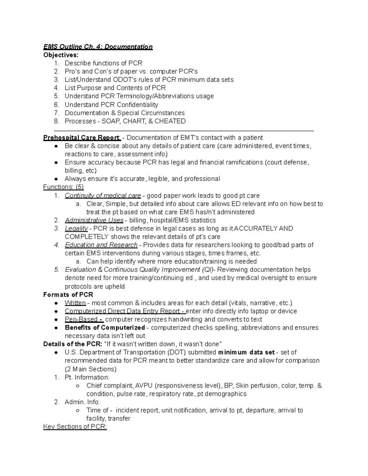 Ch. 4 EMS Outline - EMS Outline Ch. 4: Documentation Objectives: 1 ...