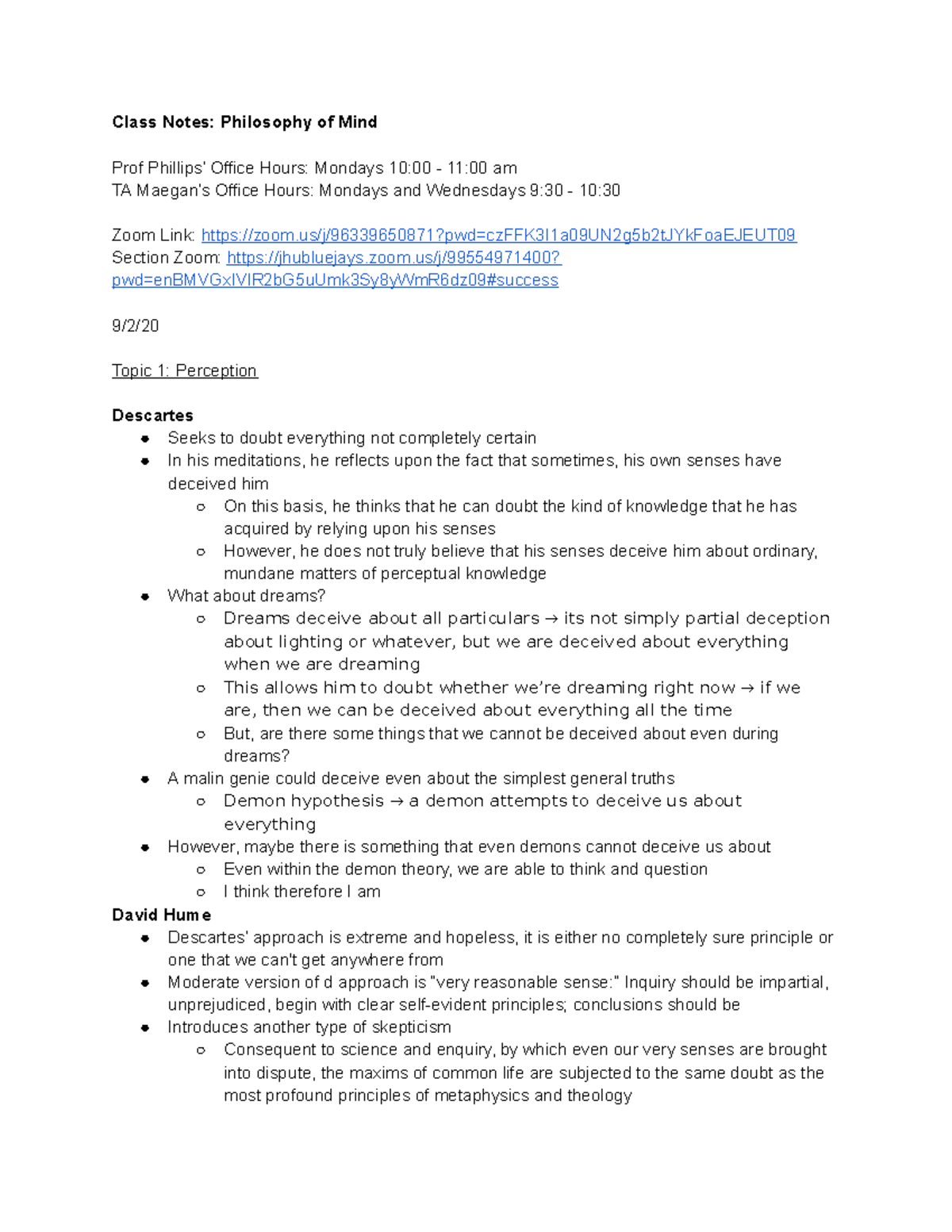 Class Notes Philosophy of Mind, part 1 - Class Notes: Philosophy of ...