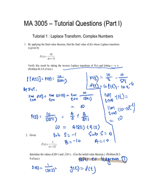 MA3005 Cheat Sheet - = Marginally Stable Block diagram reduction Moving summing point ahead of ...