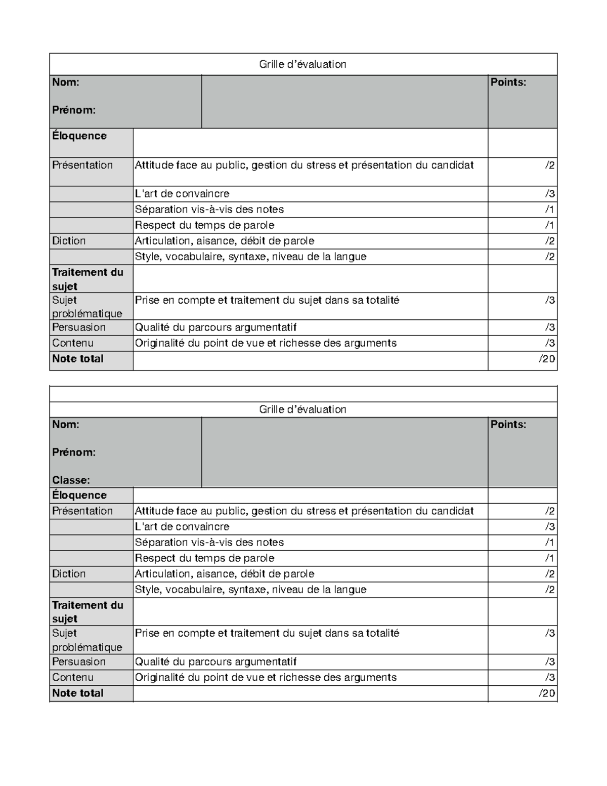 Grille d'évaluation Sélections 1ère édition.xlsx - Grille d’évaluation ...