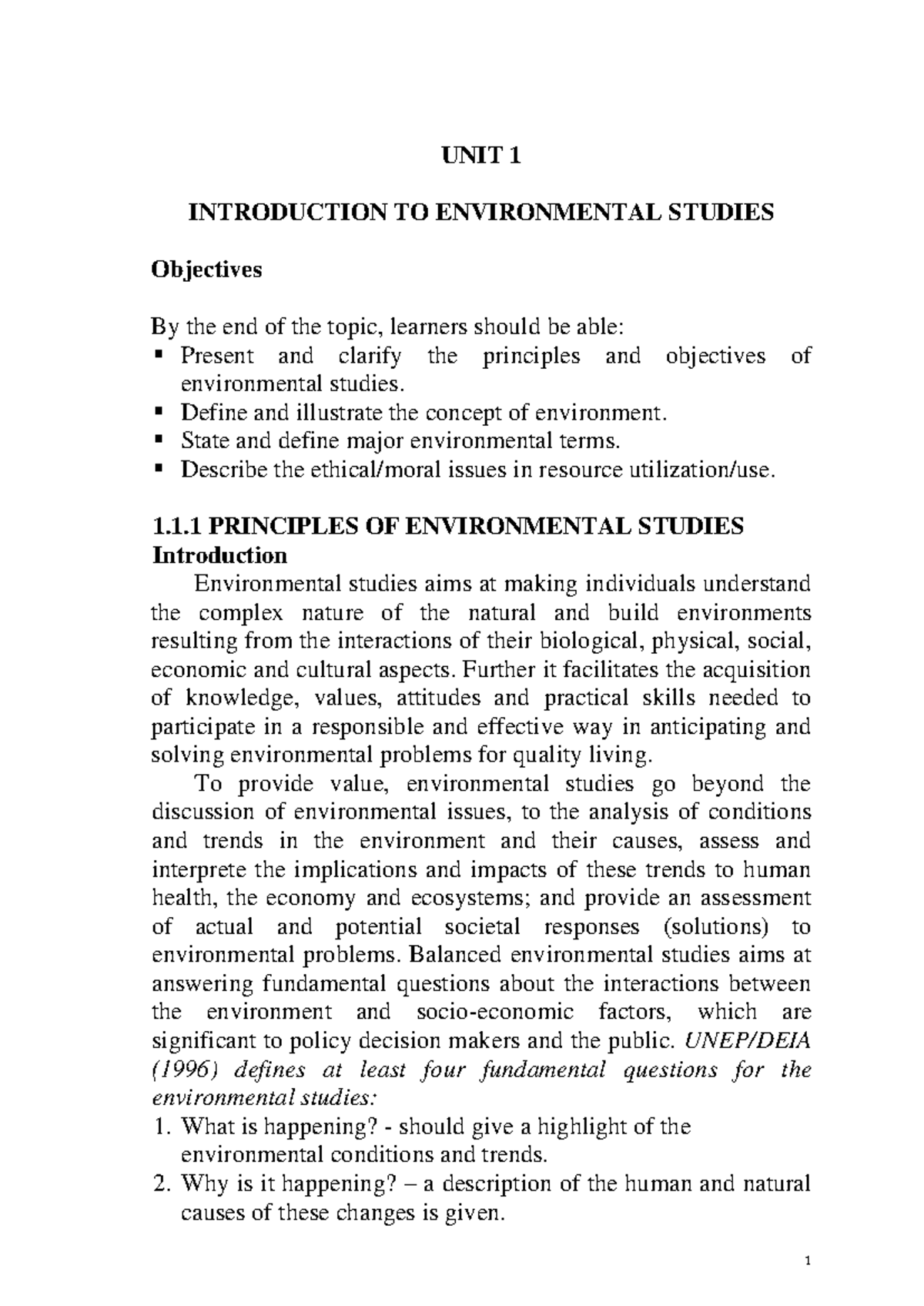 GS Class Notes - UNIT 1 INTRODUCTION TO ENVIRONMENTAL STUDIES ...