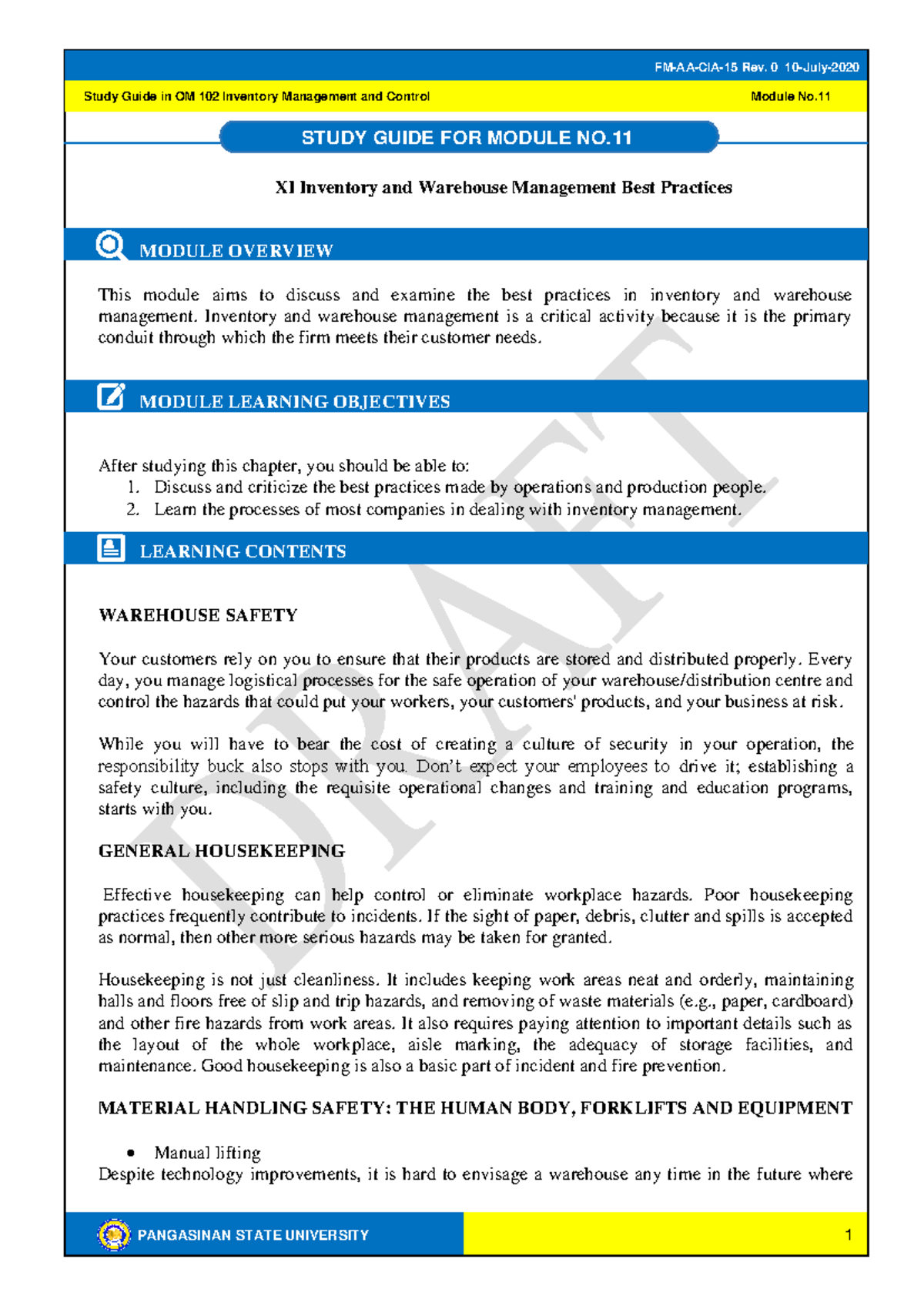OM 102 study guide no. 11 - PANGASINAN STATE UNIVERSITY Study Guide in ...
