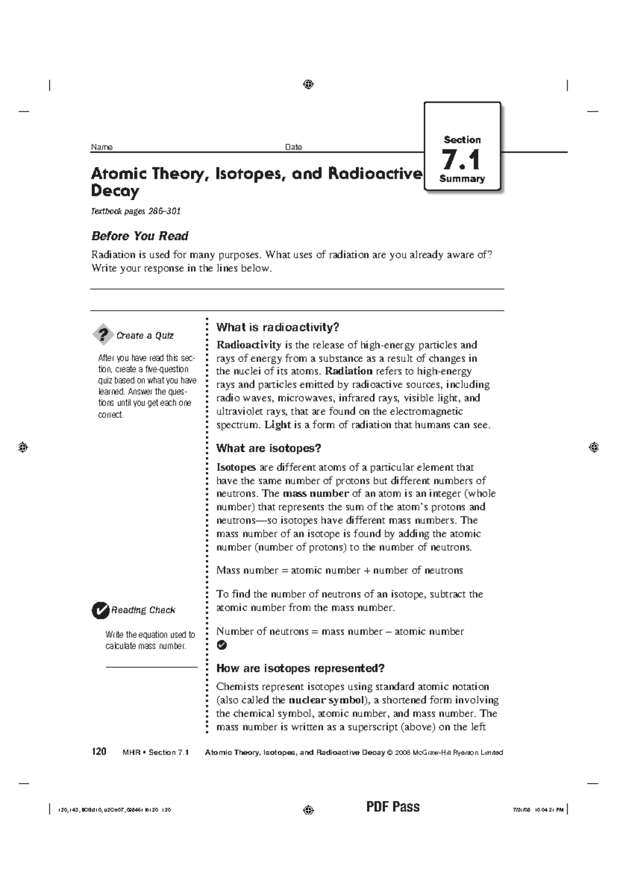 >> science 9 || chemistry - Name Date 120 MHR • Section 7 Atomic Theory ...