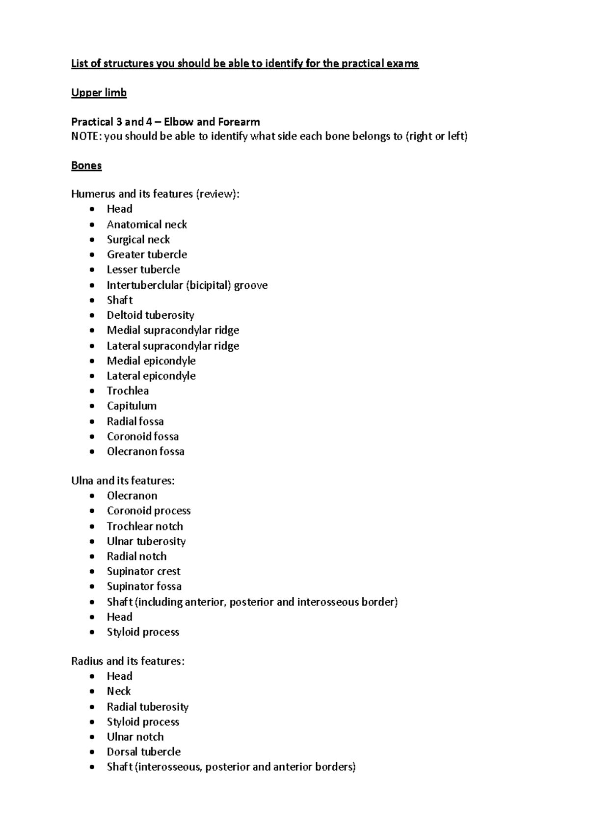 Week 8 Anatomy checklist - List of structures you should be able to ...