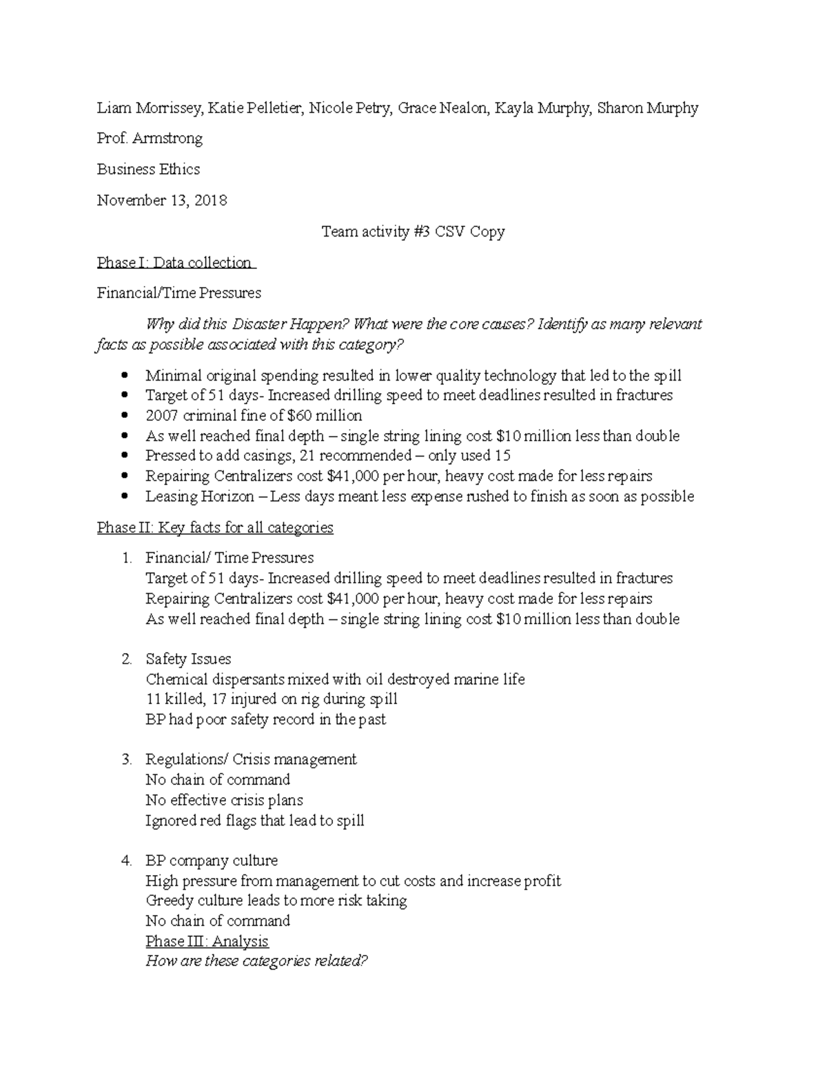 Team activity ethics - Liam Morrissey, Katie Pelletier, Nicole Petry ...