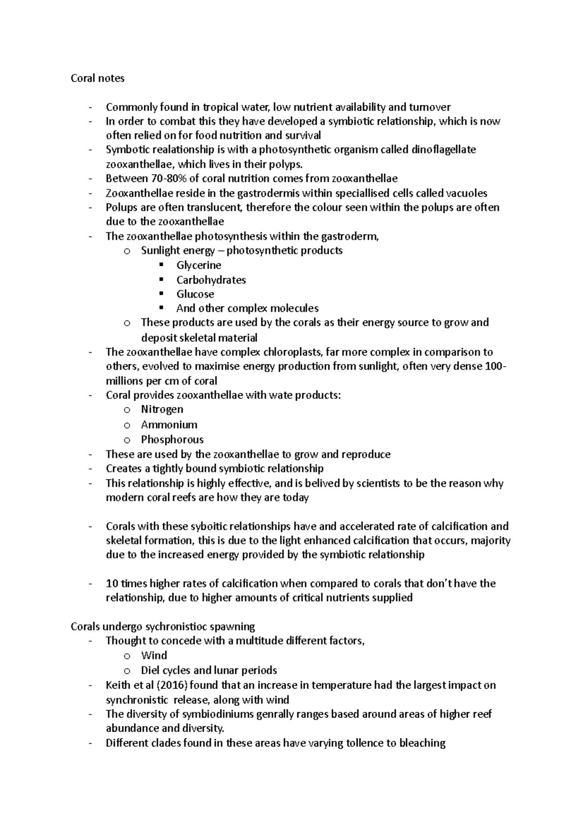Coral notes - Coral notes Commonly found in tropical water, low ...