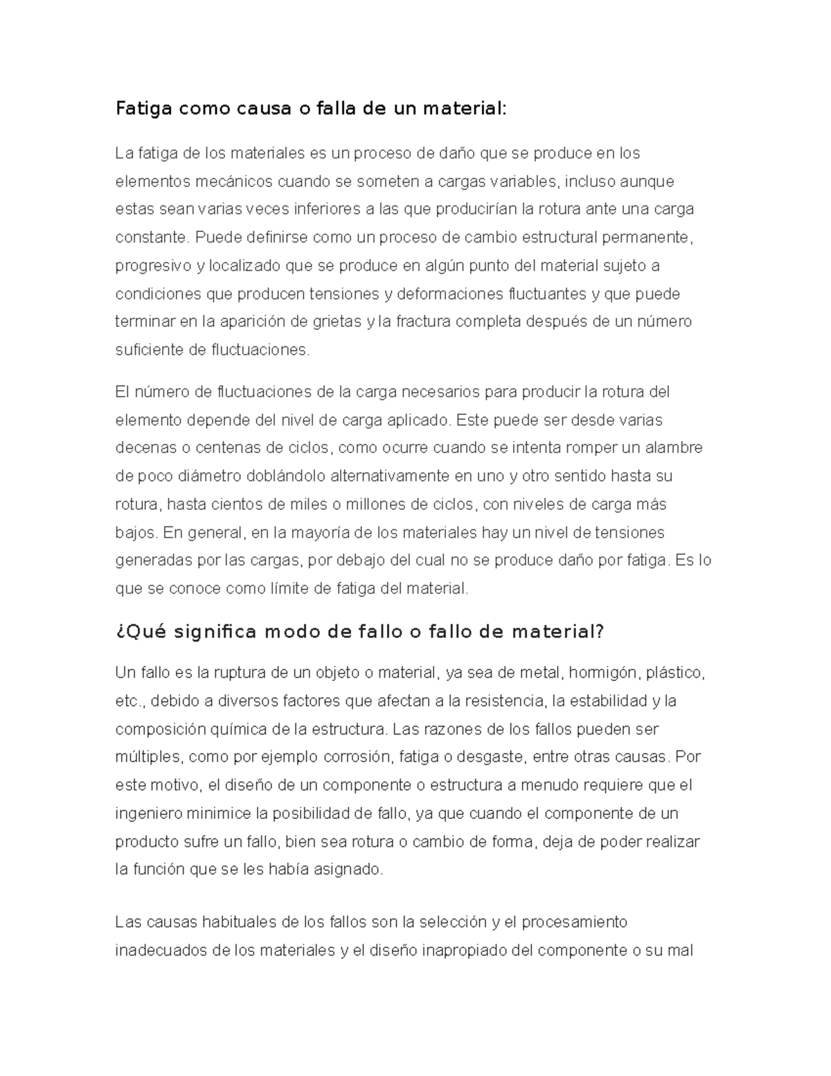 Fatiga como causa o falla de un material - Puede definirse como un ...