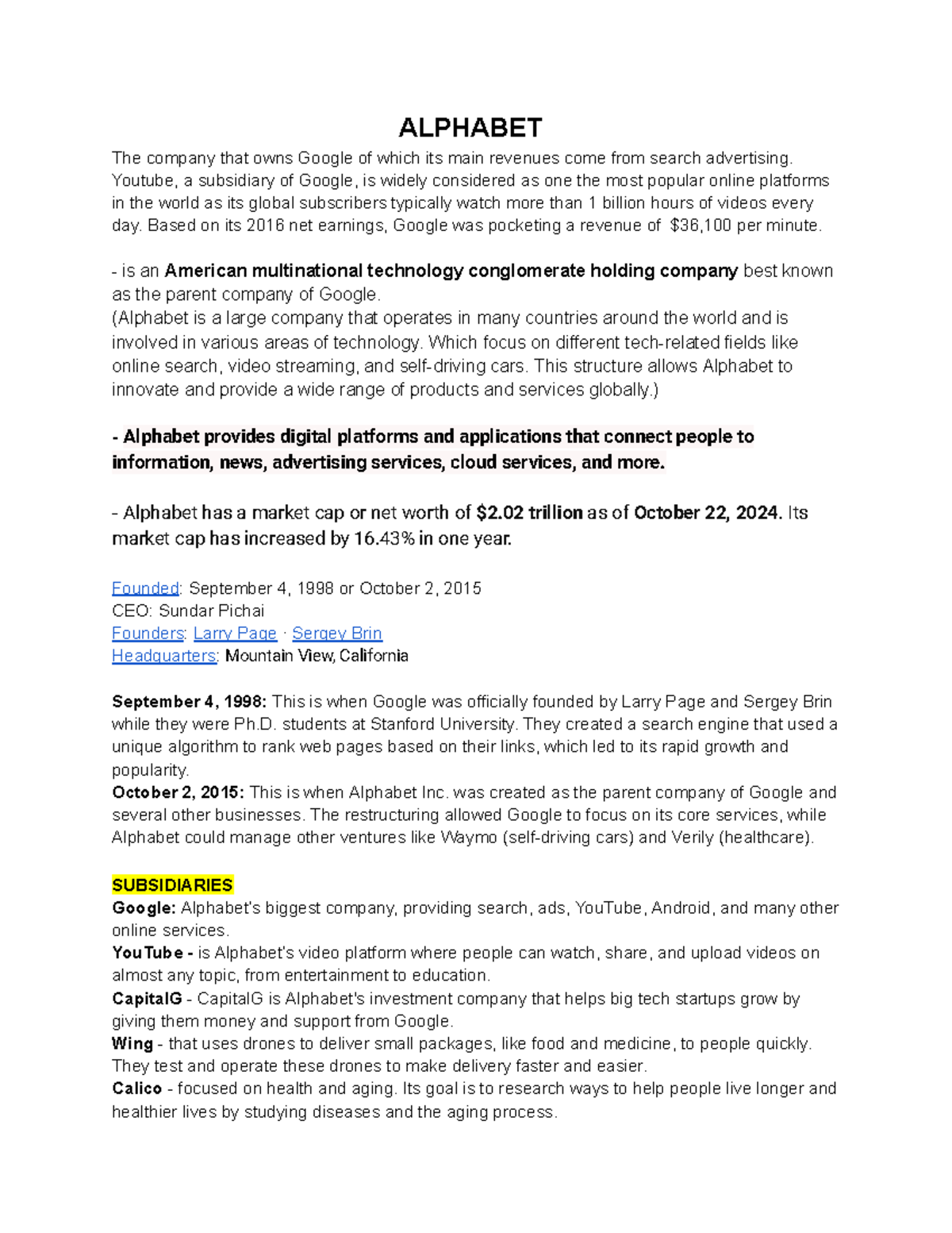 Alphabet AND WALT Disney - ALPHABET The company that owns Google of ...