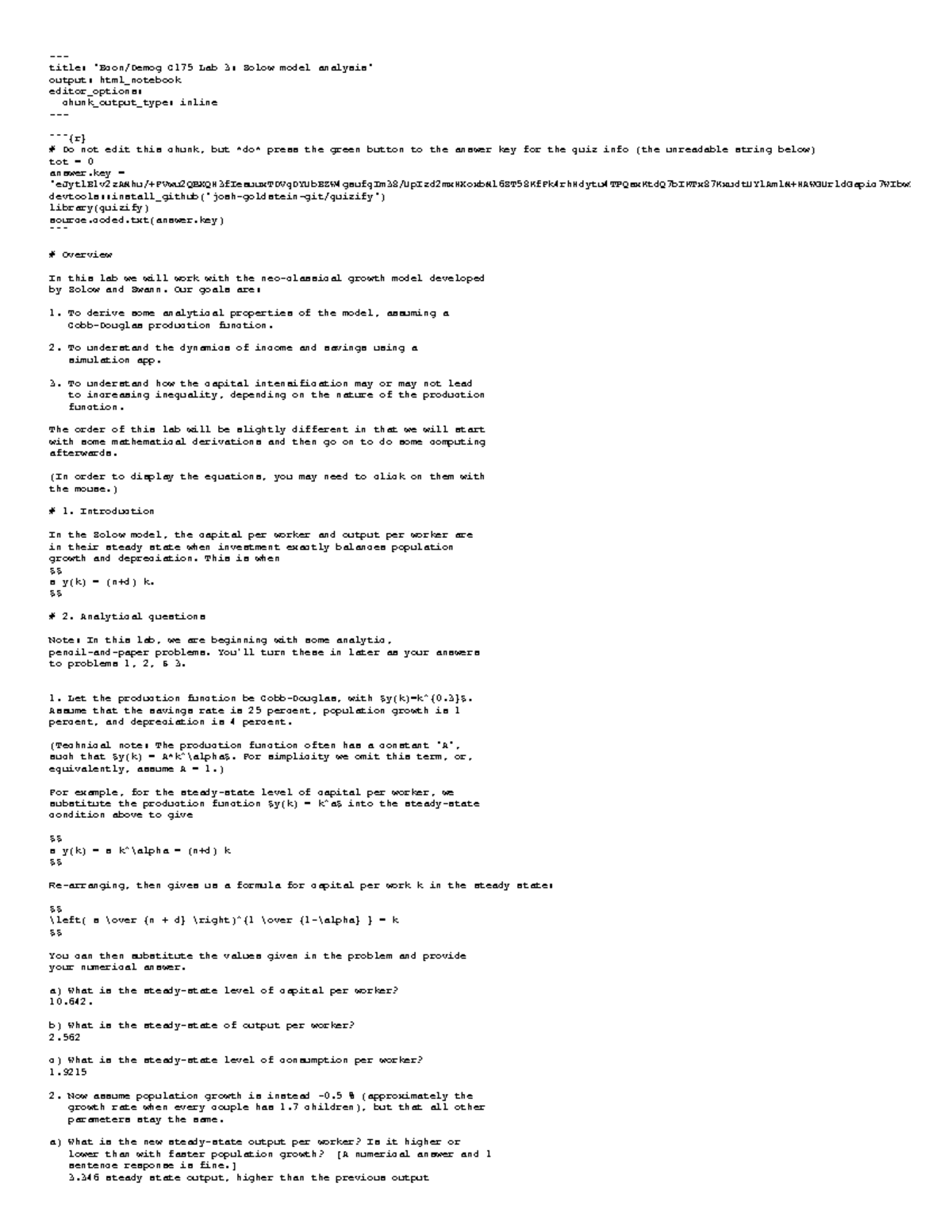 Lab3 econ demog - title: "Econ/Demog C 175 Lab 3 : Solow model analysis ...