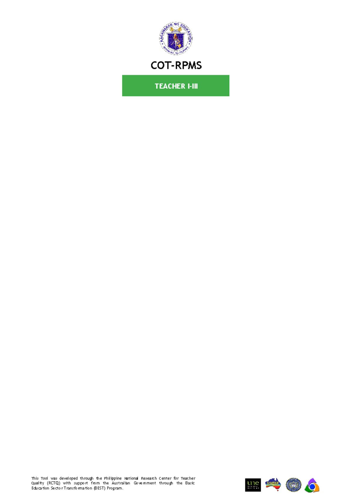 Cot rpms teacher i iii rating sheet Q4 AP Final - TEACHER I-III ...