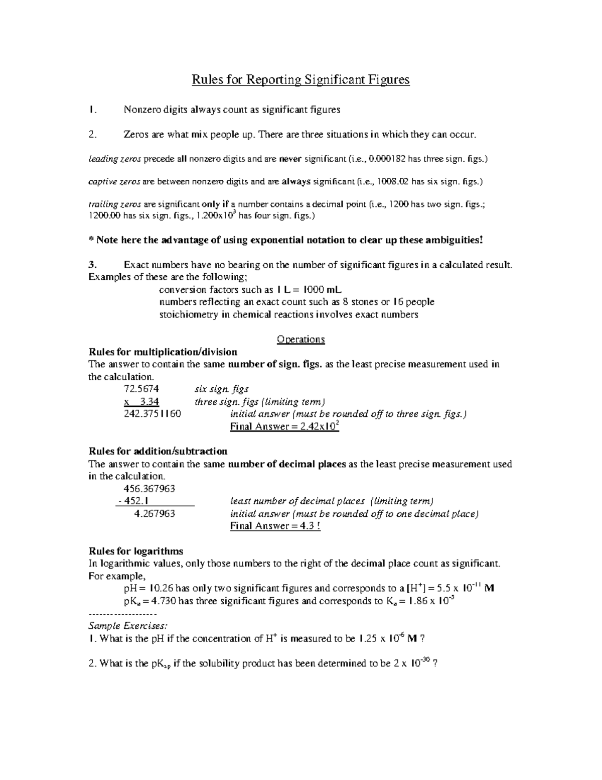 Significant Figures review - Rules for Reporting Significant Figures ...