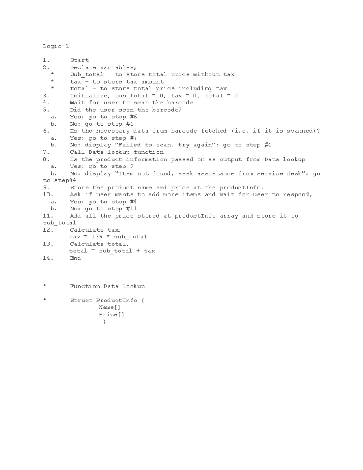 Aps5pdf - Practice material - Logic- Start Declare variables; Sub_total ...