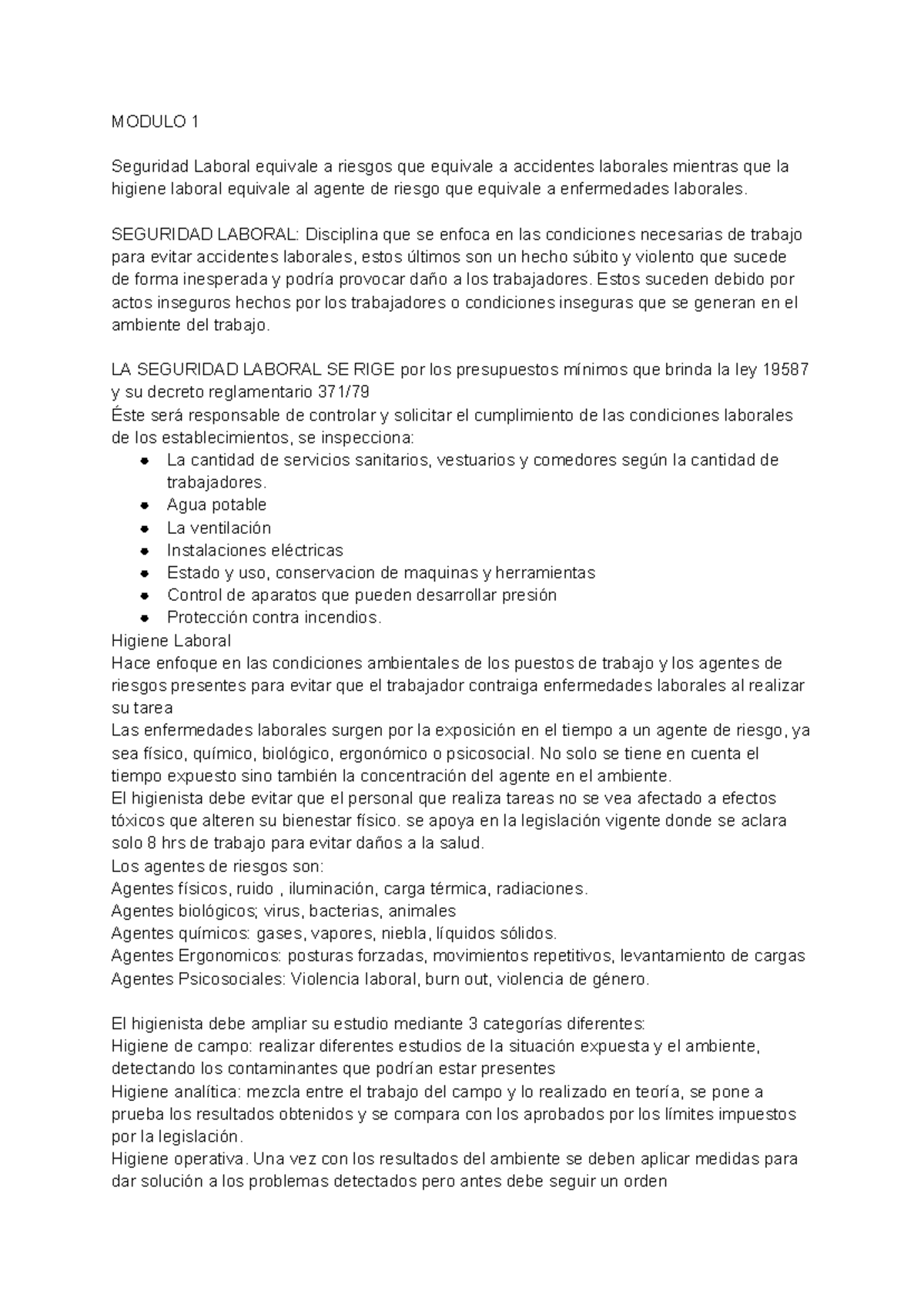 resumen modulo uno y dos - MODULO 1 Seguridad Laboral equivale a riesgos que equivale a ...