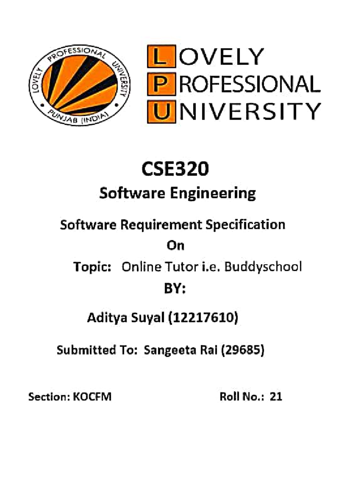 CSE320 SRS Online tutor - Software Engineering - Studocu