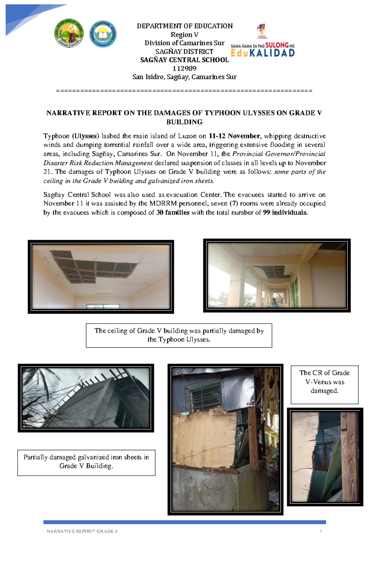 Narrative report on typhoon V2 - DEPARTMENT OF EDUCATION Region V ...