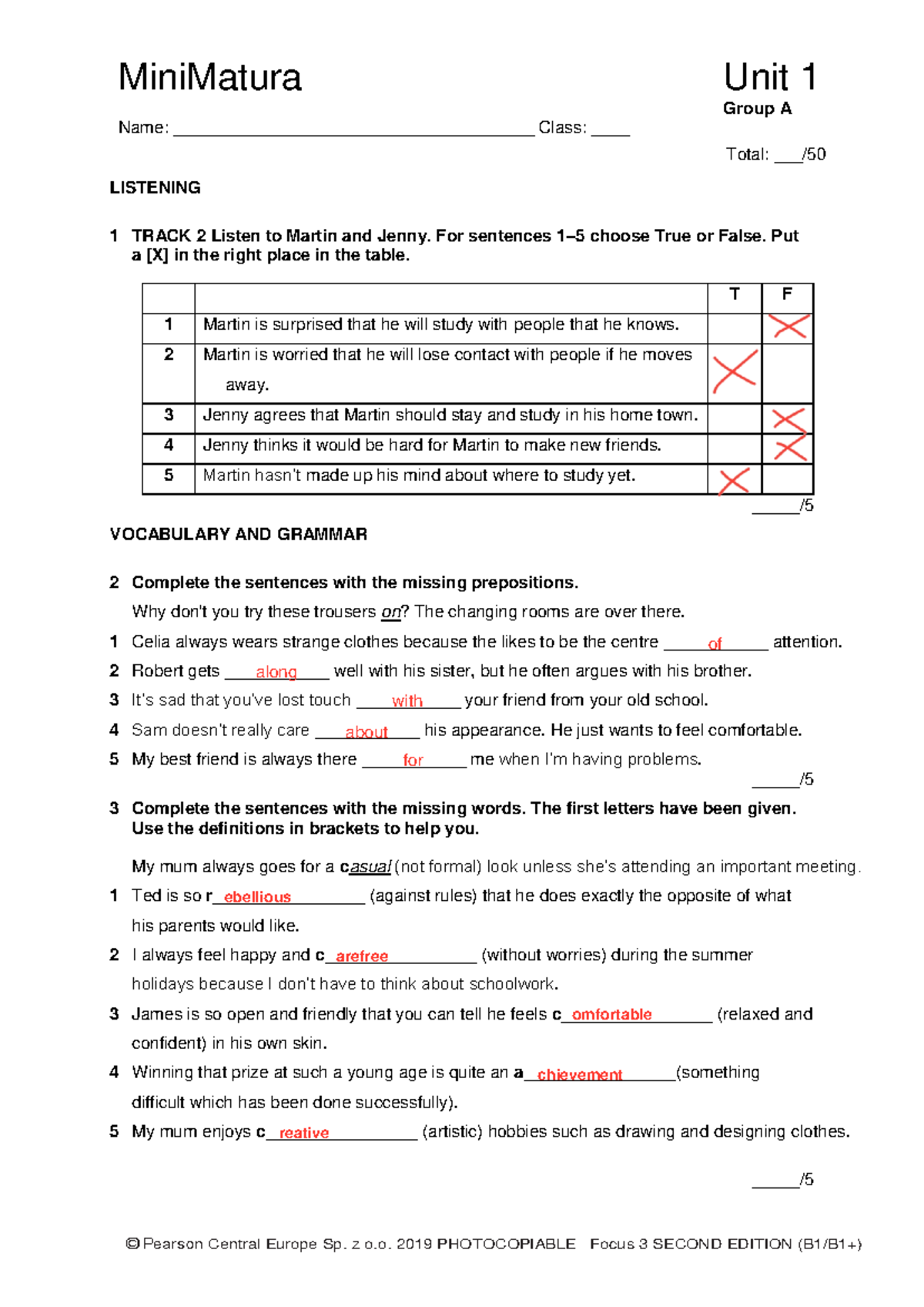 F3U1 A - Sprawdzian MiniMatura Focus 3 Unit 1 A - Group A Name: - Studocu