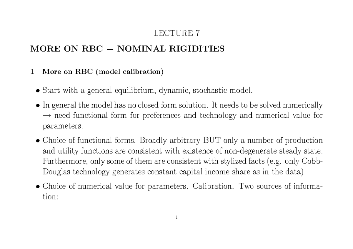 Lecture slides, lecture 6 - LECTURE 7 MORE ON RBC + NOMINAL RIGIDITIES ...