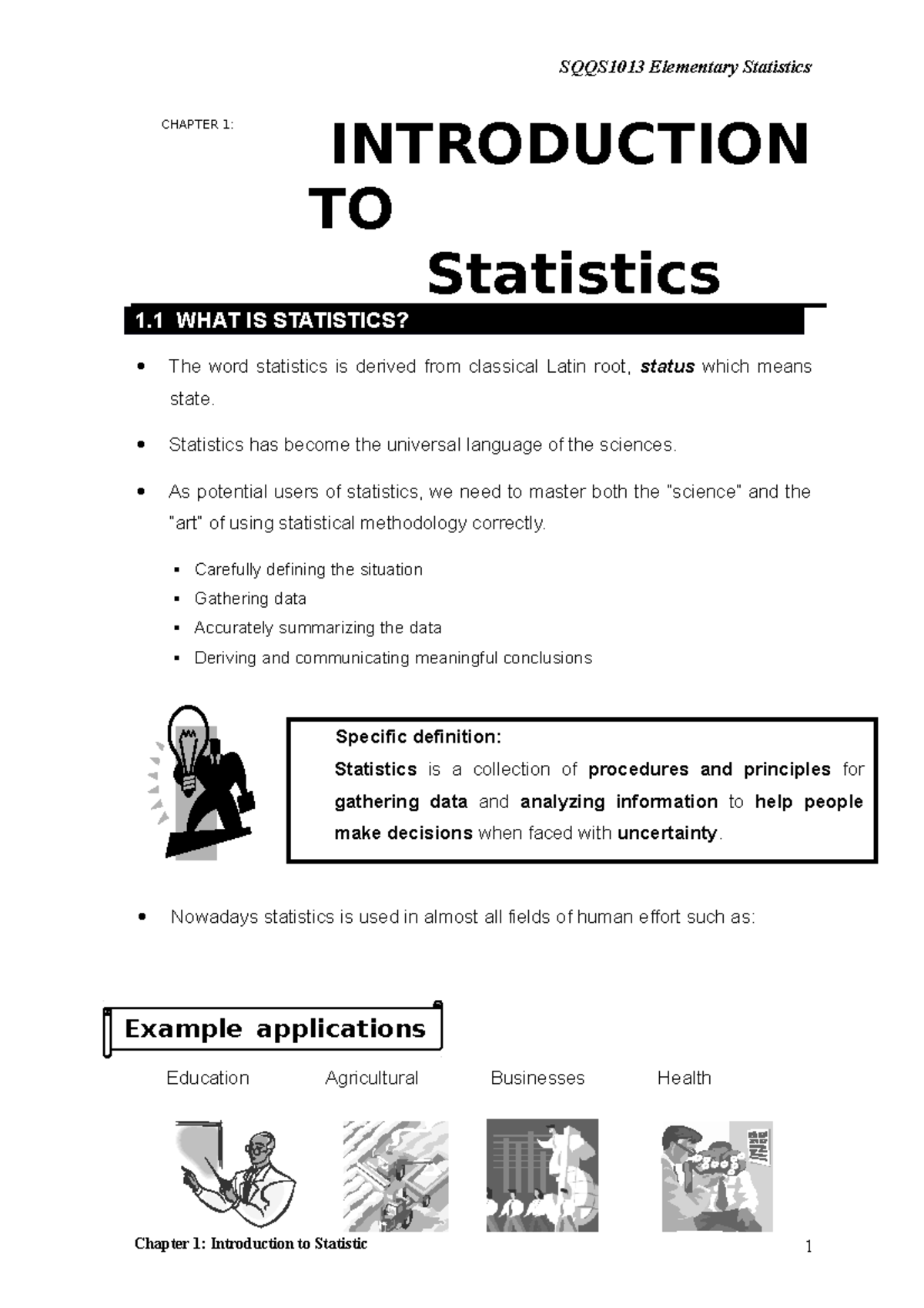 Notes SQQS1013-CHP01 copy - INTRODUCTION TO Statistics 1 WHAT IS ...