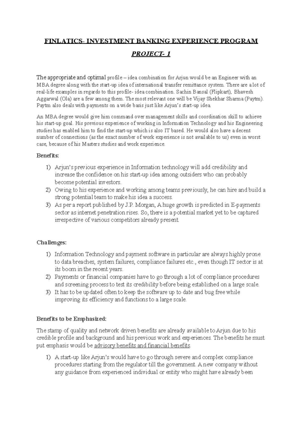 Finlatics proj 1 - FINLATICS- INVESTMENT BANKING EXPERIENCE PROGRAM ...