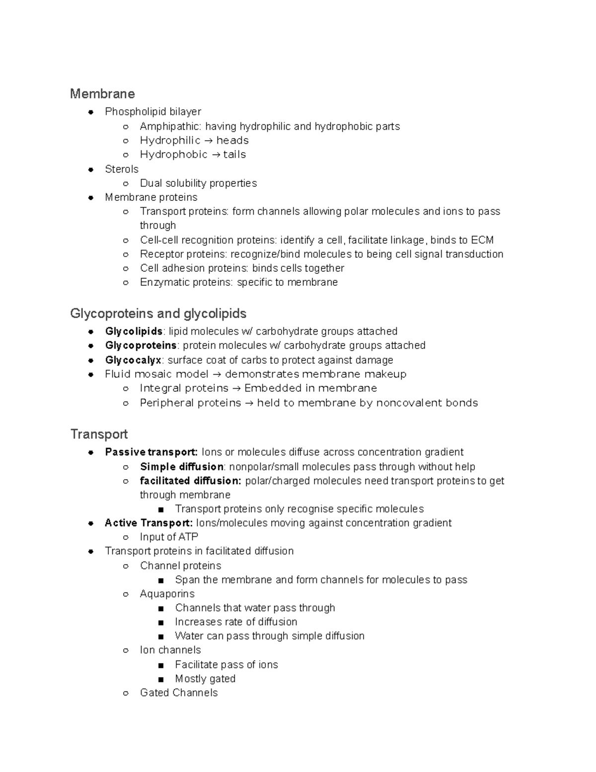 SI Slides Membranes and Transport - Membrane Phospholipid bilayer ...