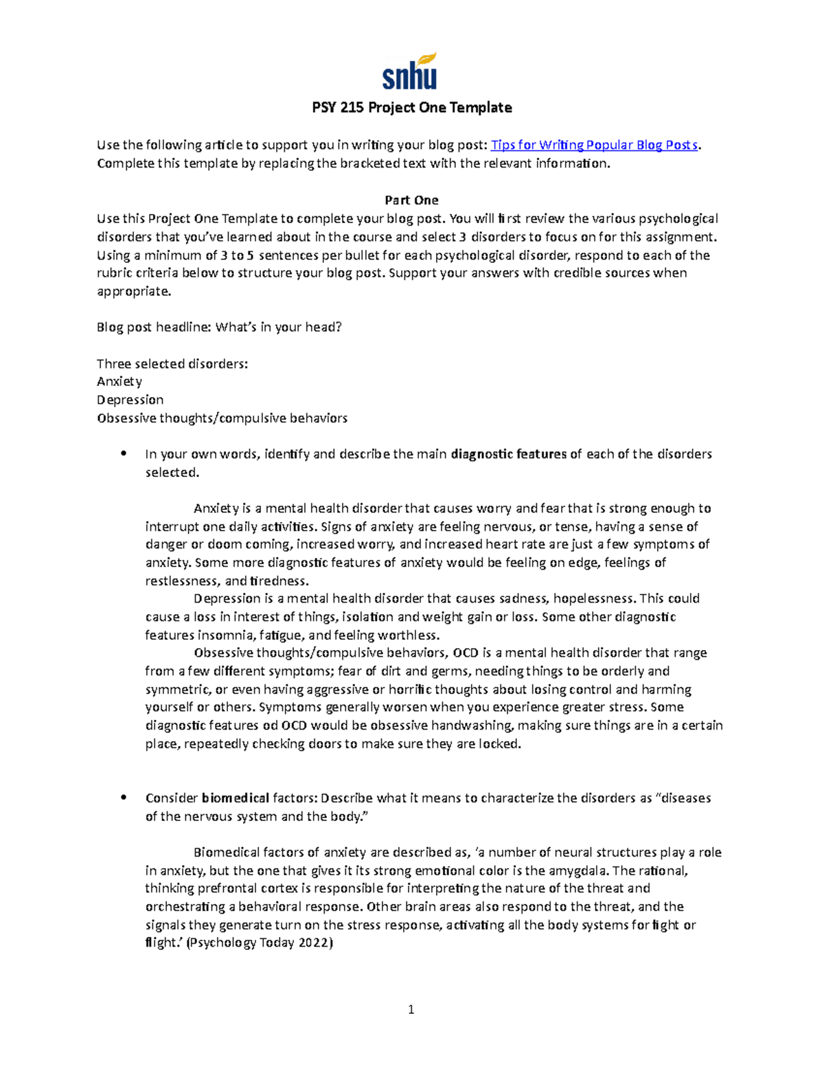 PSY 215 Project One Casey Bellis - PSY 215 Project One Template Use the ...