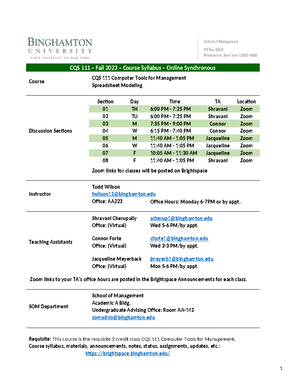 Reference Sheet Final - CQS 112 – Statistics for Management Final Exam – Formula Sheet Function ...