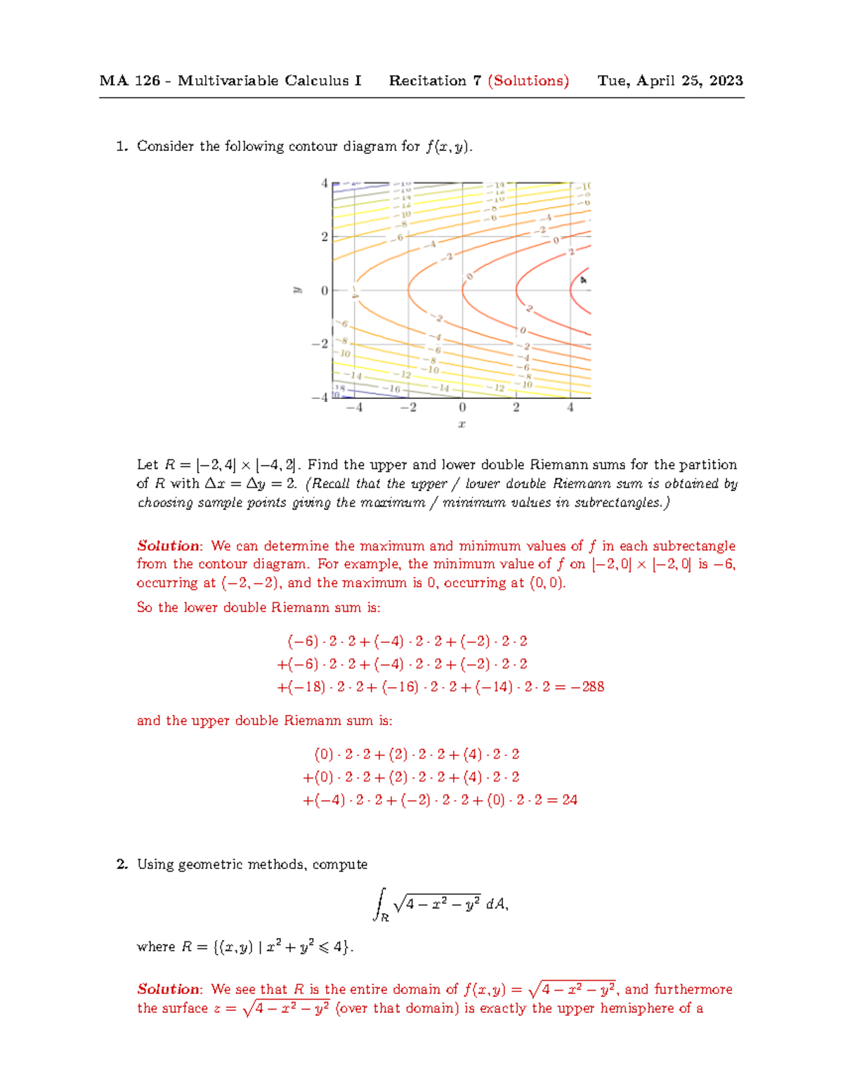 MA126 23S2 Rc7 sol - weekly practice problems for each lesson - MA 126 - Multivariable Calculus ...