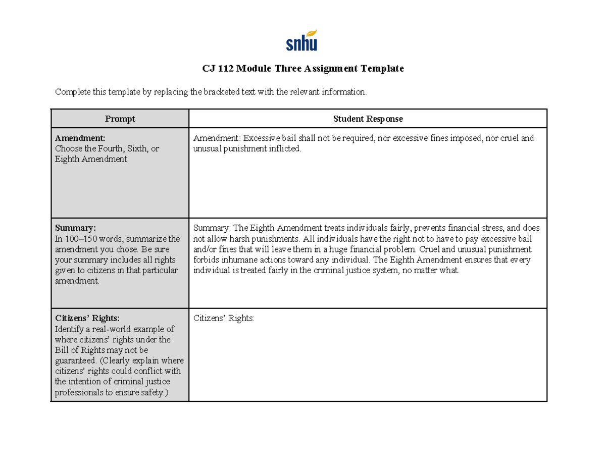CJ 112 Module Three Assignment Template - CJ 112 Module Three Assignment Template Complete this ...