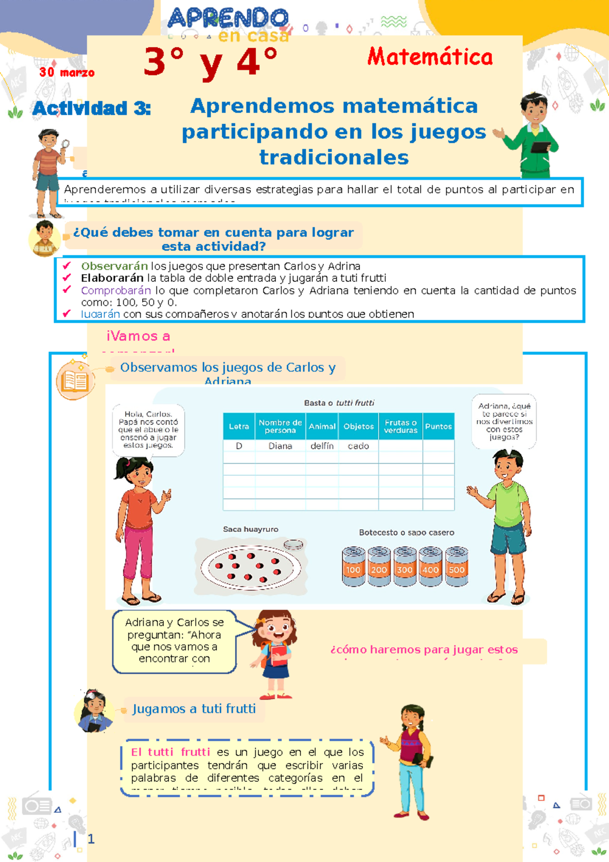 Ficha Matemática 3 y 4 Grado 30 Marzo - ¿Qué aprenderás? 1 ¿Qué debes ...