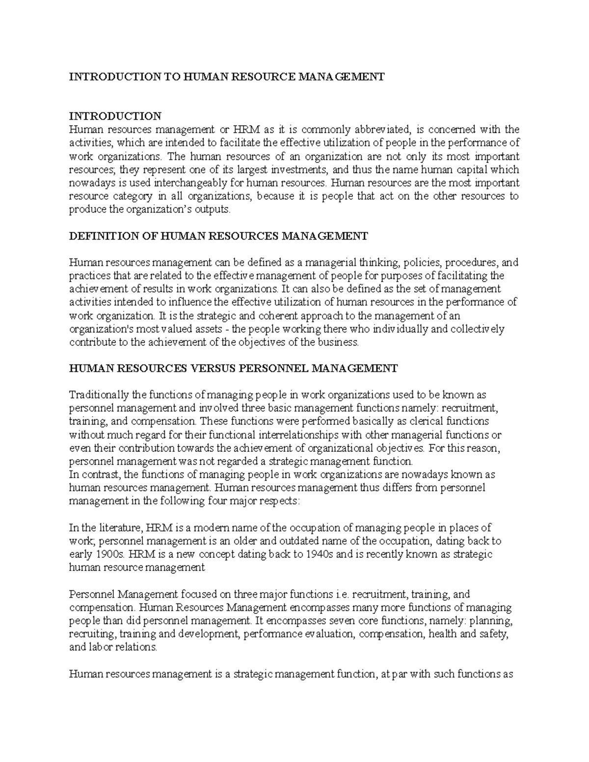 Introduction TO Human Resource Management - INTRODUCTION TO HUMAN ...