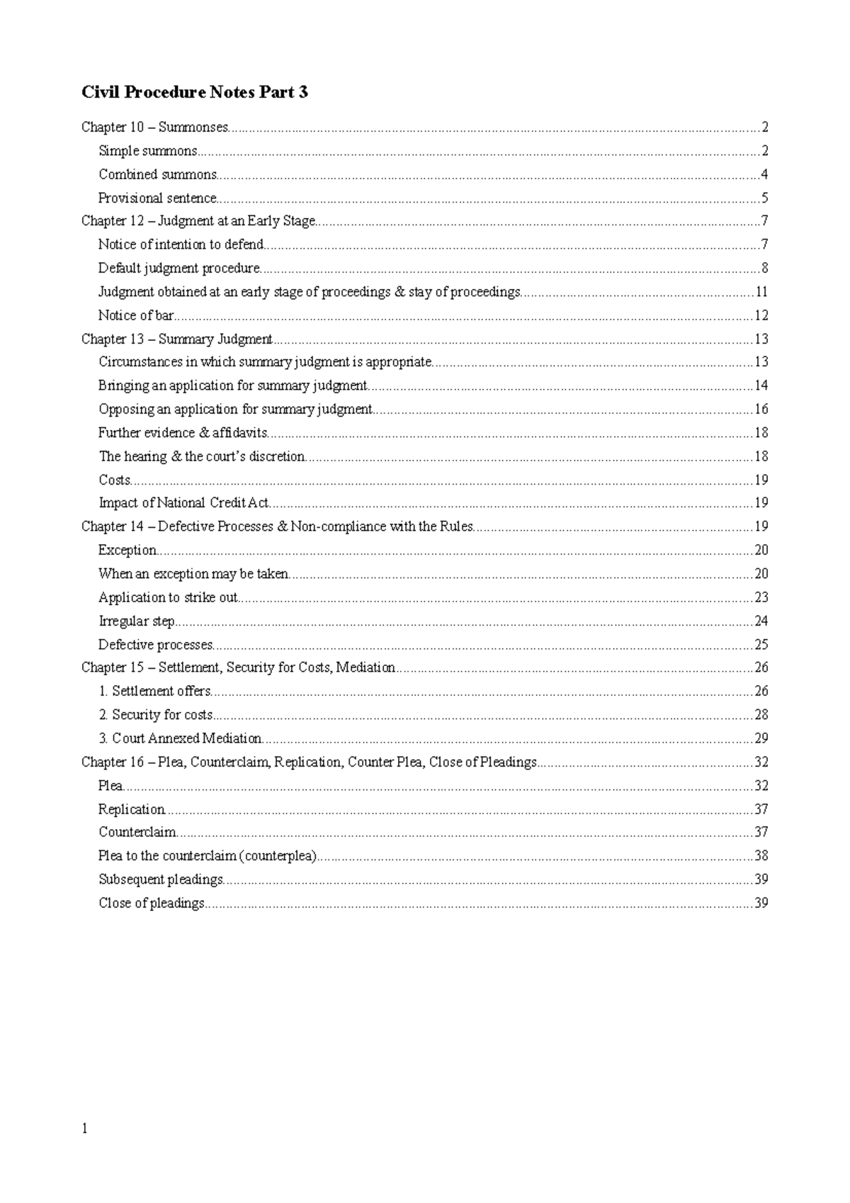 Civil Notes Part 3 - Summary - Civil Procedure Notes Part Chapter 10 ...
